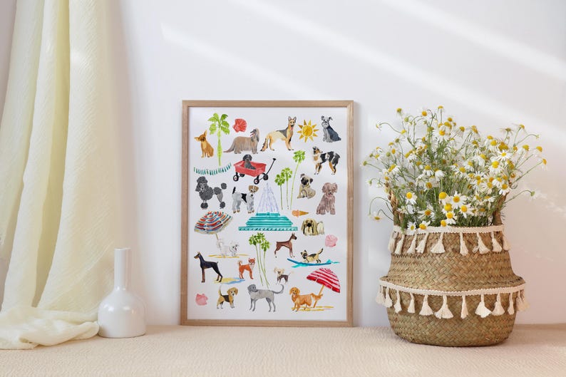Doggie Days Dog Art Print of Watercolor Dogs-various Dog Breeds-dog ...