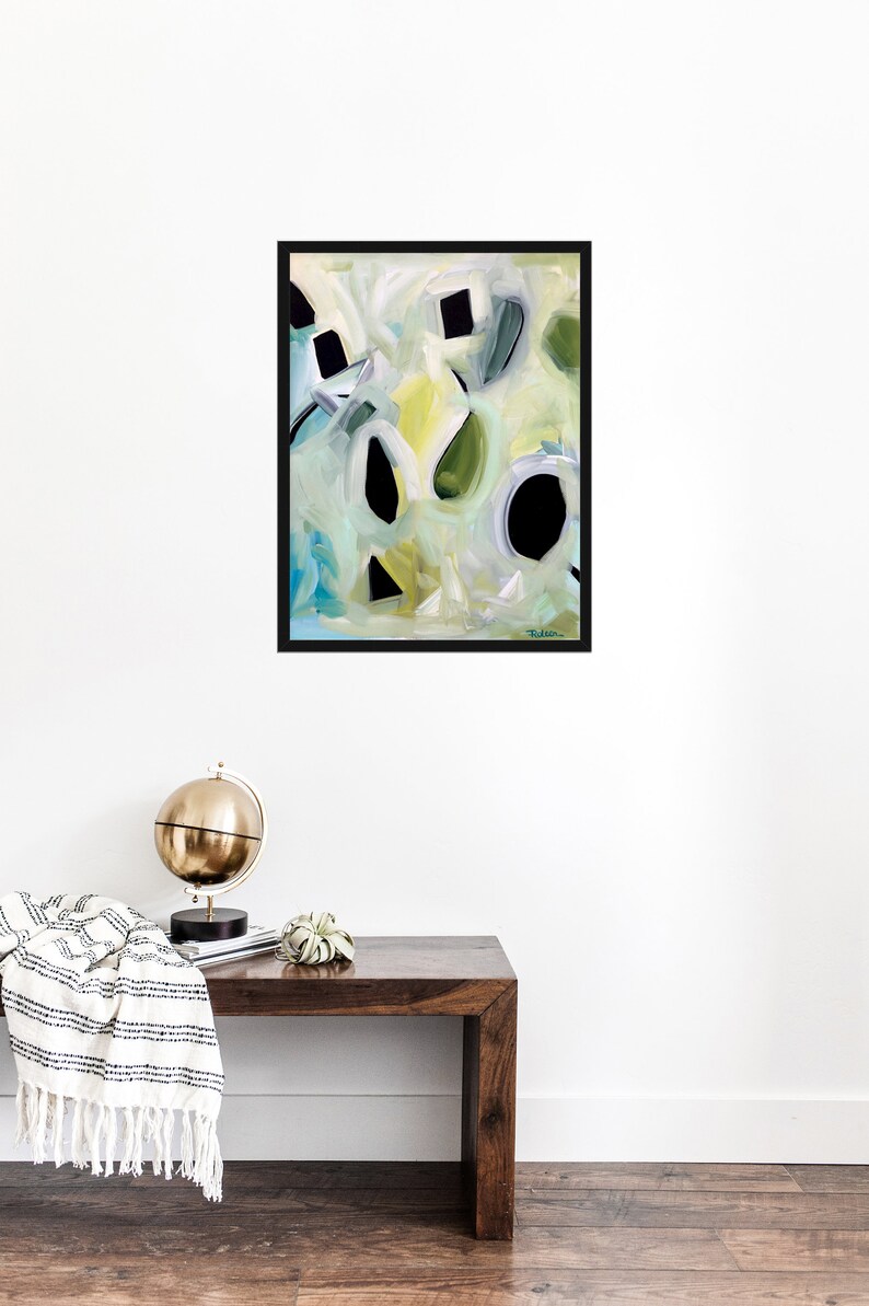 Jade Green Original Abstract Painting: Green Turquoise Swirls, Neutral ...