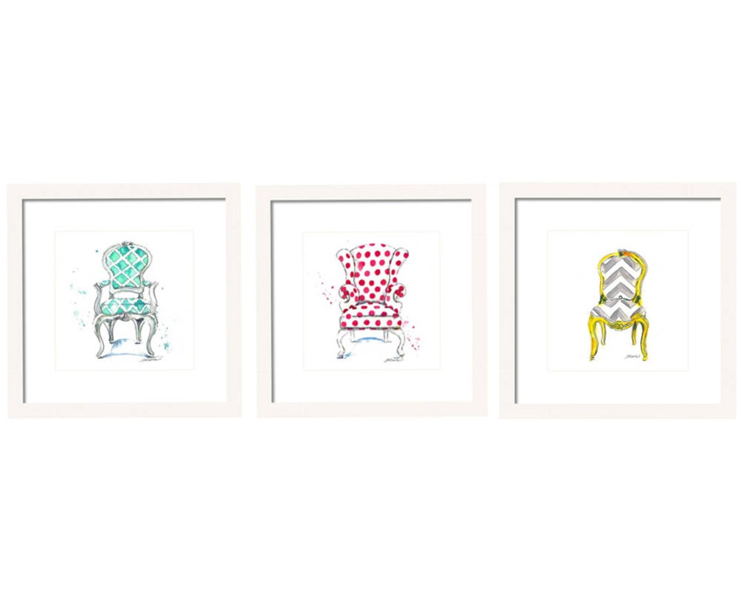 Set of 3 Prints Chair-watercolor Prints Gallery Wall Wall Art Wall ...