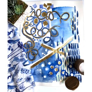 Blue Abstract Original Watercolor Painting on Paper 18x24 Inches ...
