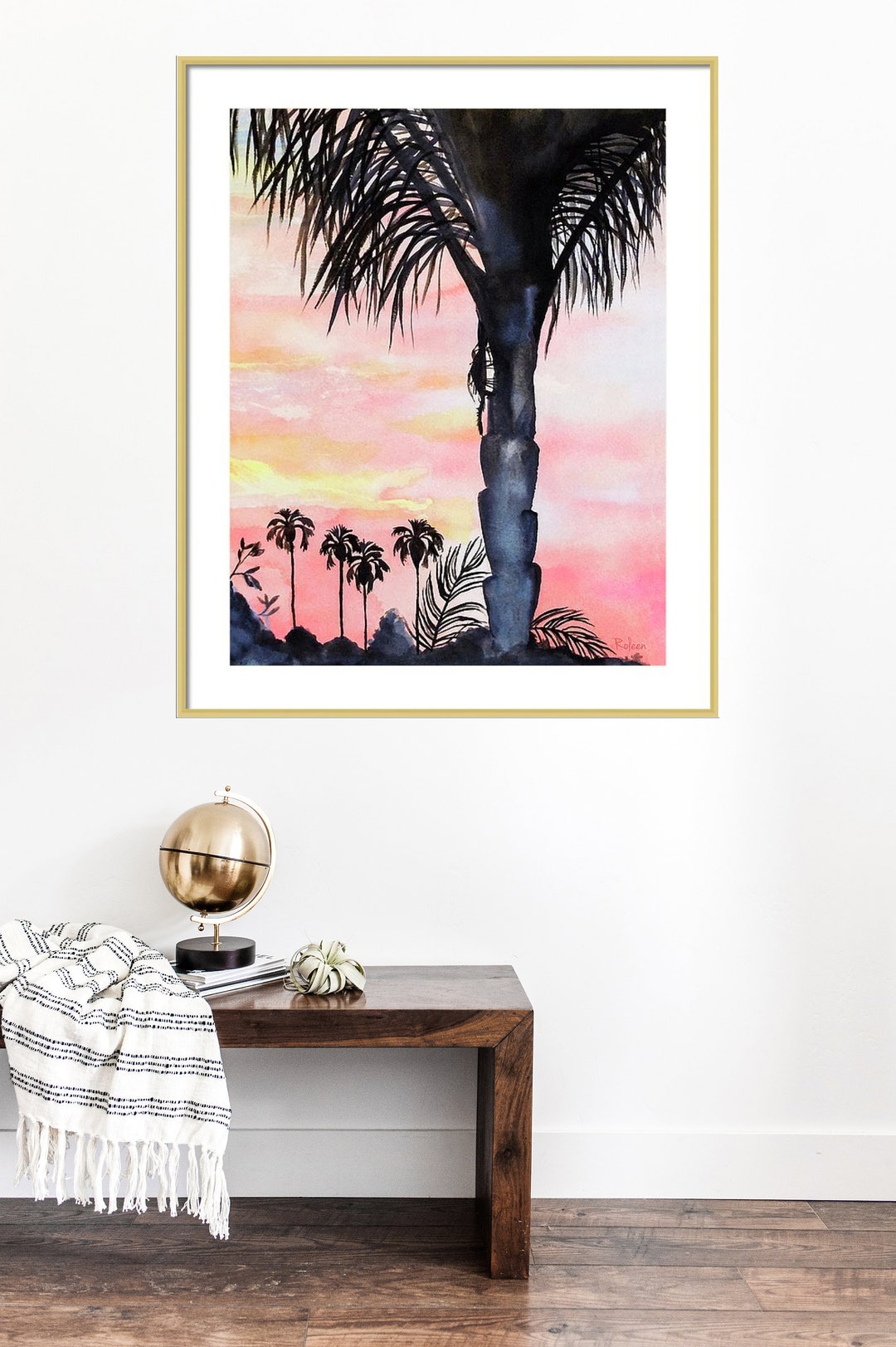 California Sunset Palm Tree Watercolor Art Print - Etsy