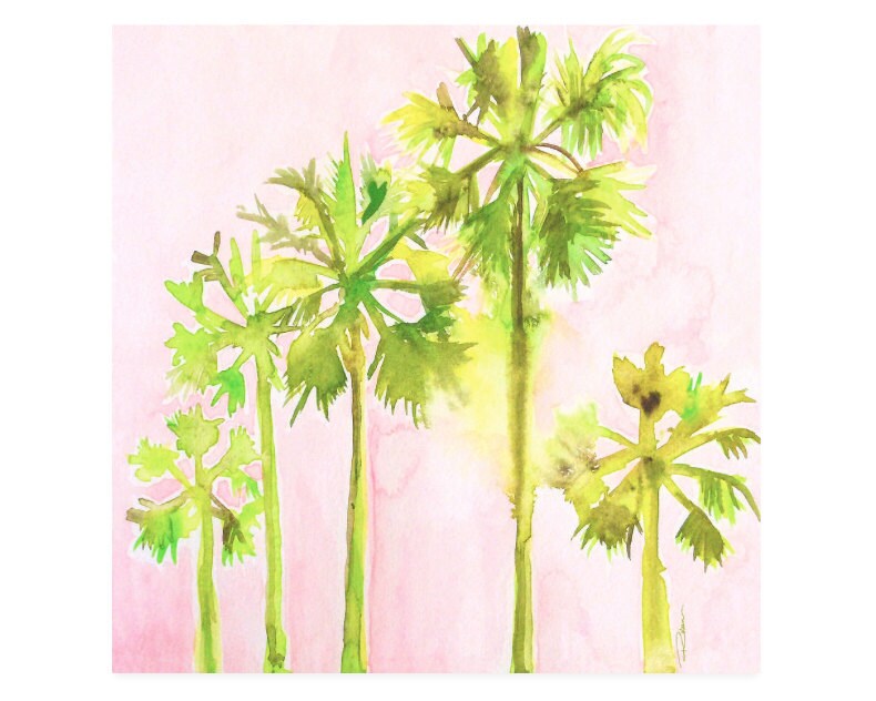 Pink Palm Trees Watercolor Art Print: Tropical Wall Decor - Etsy