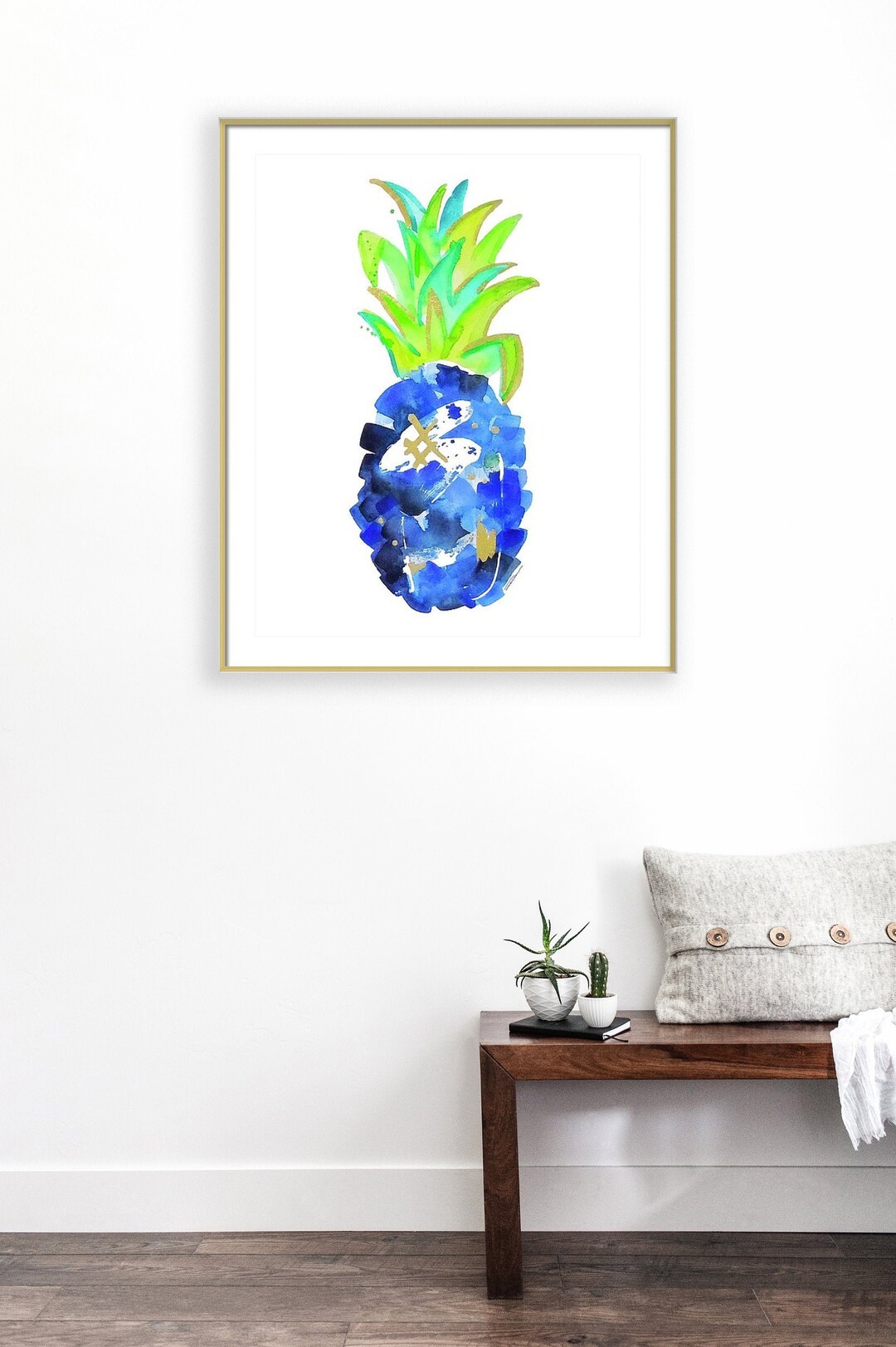 Blue Tropical Pineapple Watercolor Art Print: Coastal Decor - Etsy