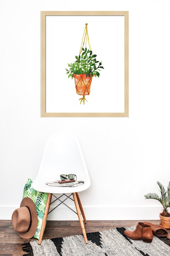 Hanging Plant Watercolor Painting Art Print Wall Art Home | Etsy