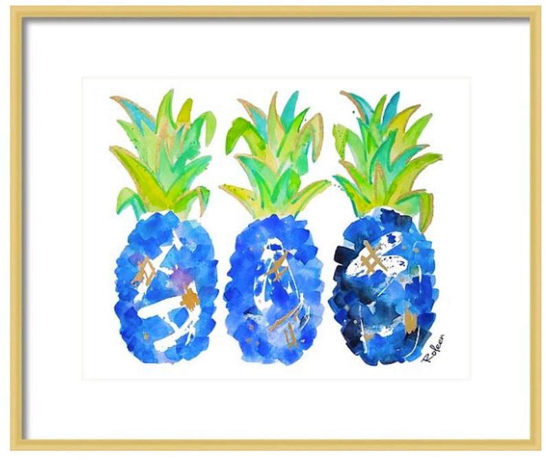 Blue Pineapples Art Print-tropical-blue-wall Art-home Decor ...