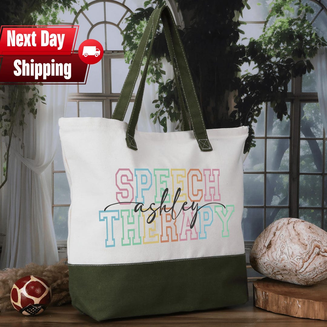 Speech Therapy Tote Bag, Speech Therapist Gift, SLP Custom Name Bag ...