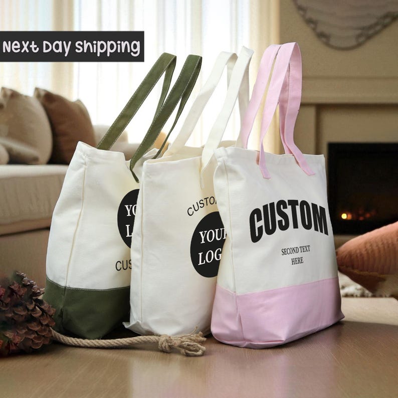 Custom Logo Cotton Tote Bag, Personalized Text, Business Branding - Etsy