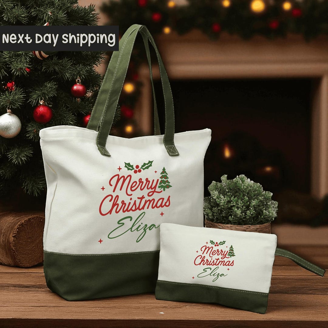 Christmas Tote Bag: Custom Cotton Canvas (zippered With Inner Pocket ...
