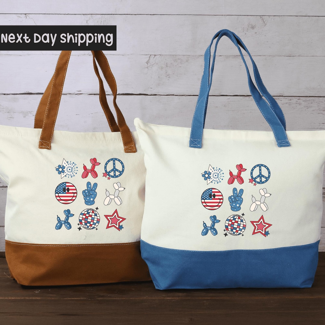 Patriotic USA Tote Bag, American Flag Carryall, Red White Blue Tote ...