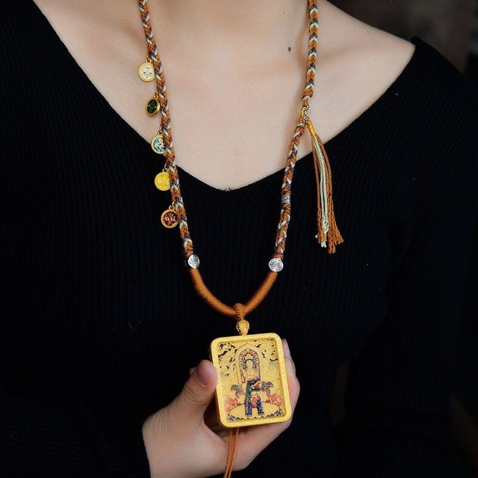 Tibetan Copper Box Painted Thangka Pendant Amitabha - Etsy