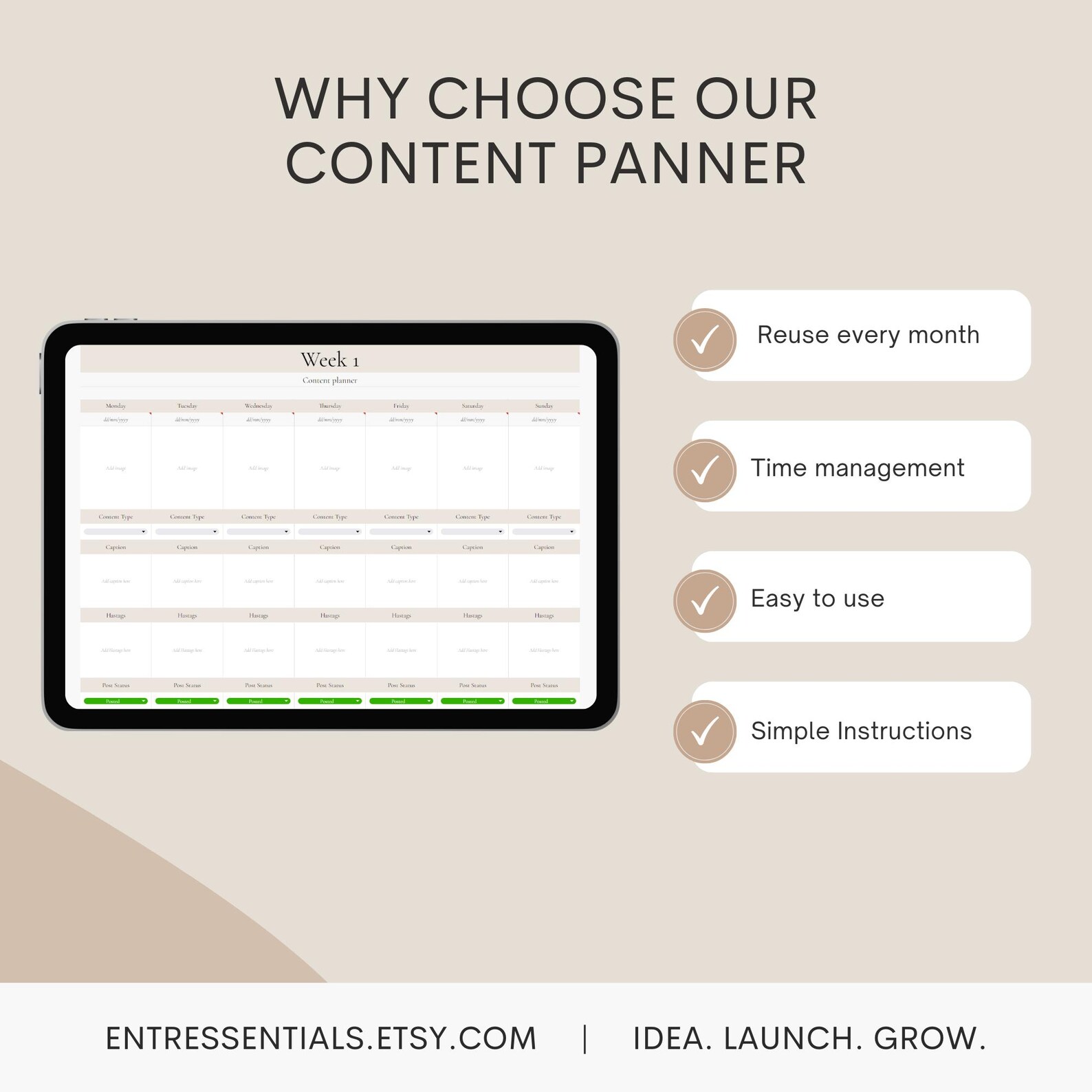 Content Planner Simple Google Sheets Planning Spreadsheet Calendar for Social Media, Post ...