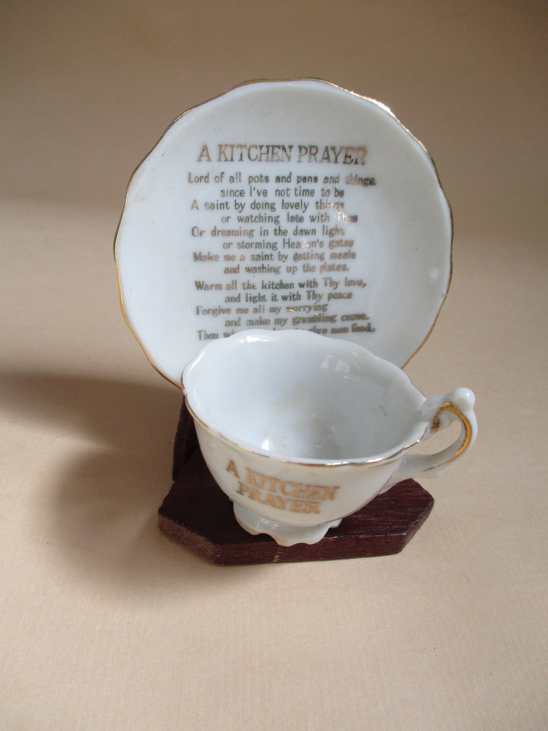 Kitchen Prayer Vintage Ceramic Teacup and Saucer With Wood Stand - Etsy