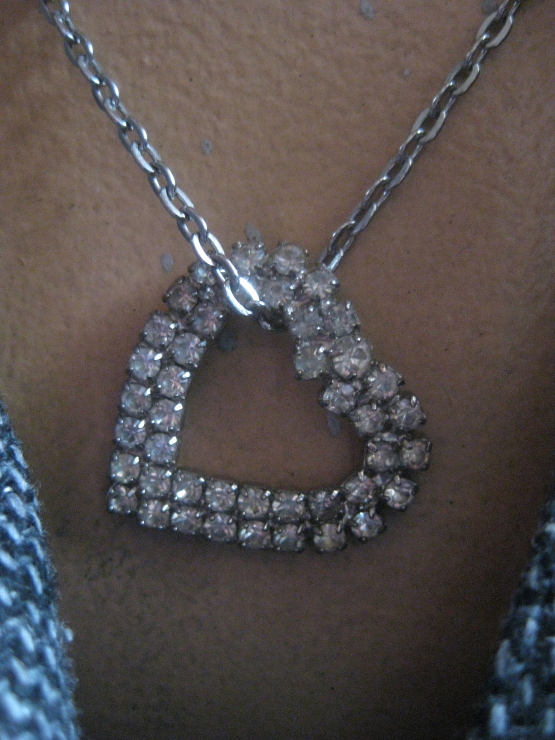 Vintage Floating Heart Rhinestone Necklace - Etsy