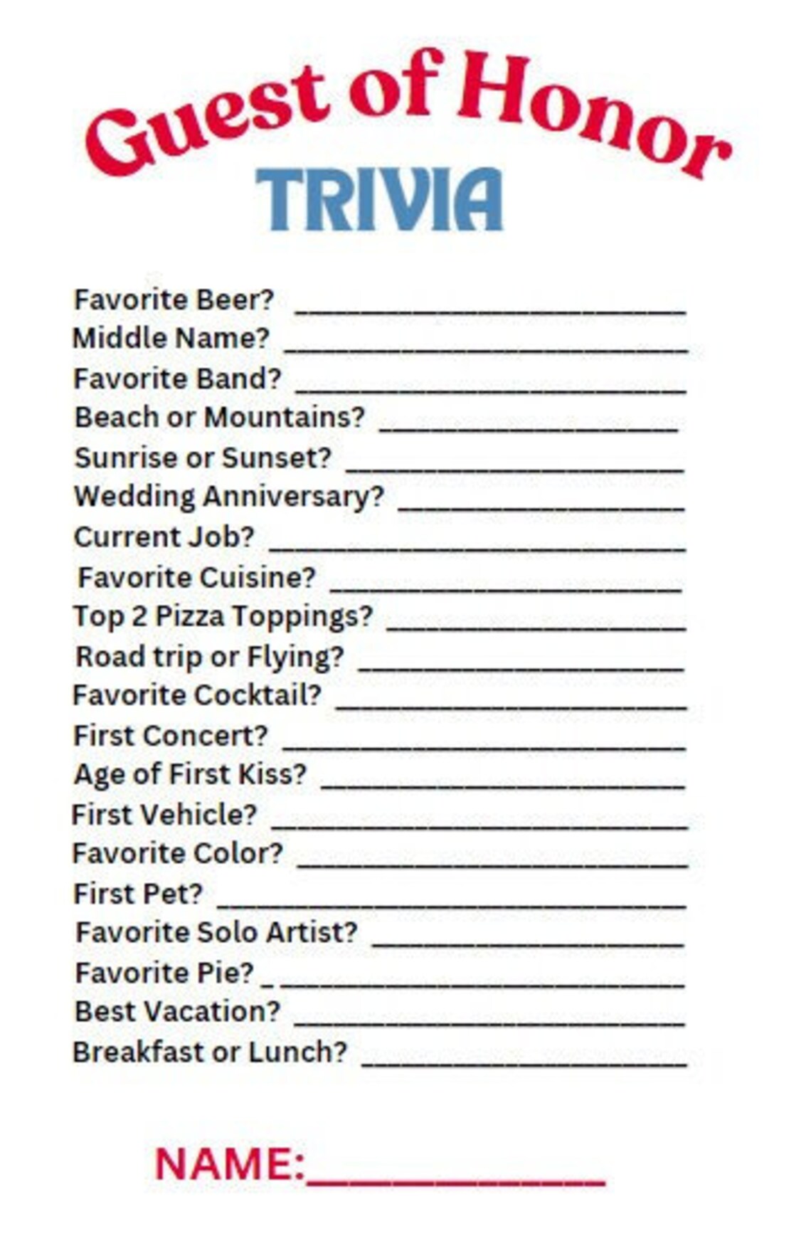 Party Trivia - Etsy