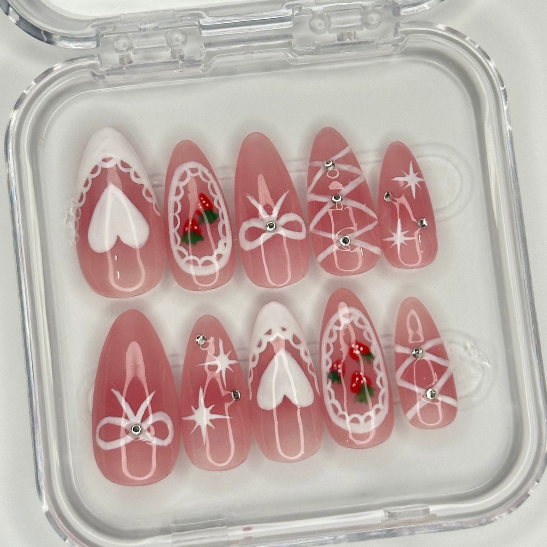 Coquette Press on Nails, Jelly Nails, Pink Press Ons, Coquette Nails ...