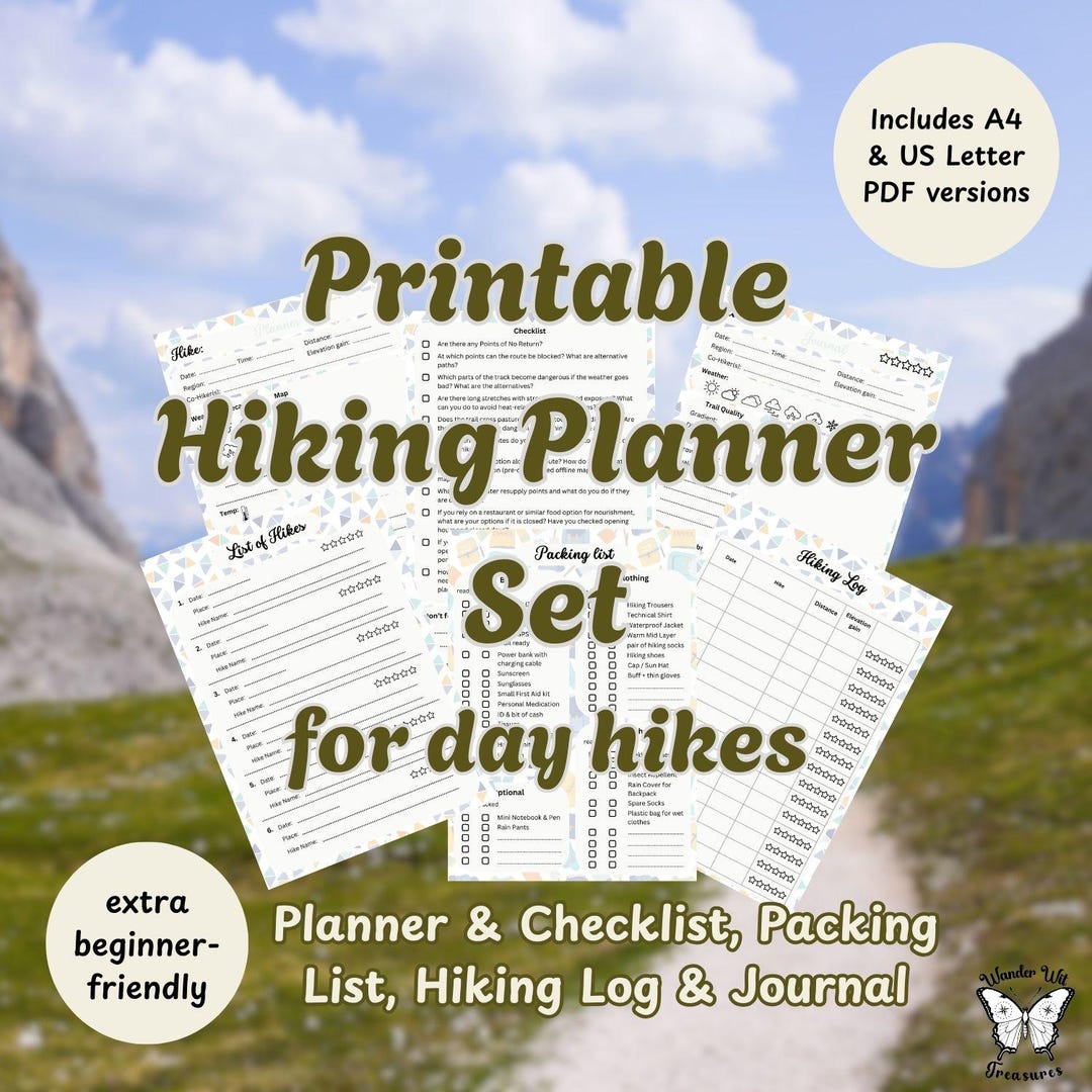 Printable Hiking Planner Set – Day Hike Checklist & Journal (A4/US ...
