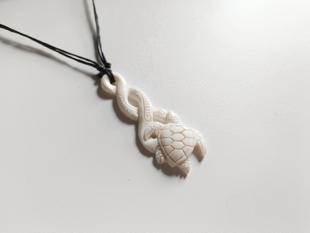 Turtle Double Twist Maori Carved Bone Necklace, Handmade Turtle Bone ...