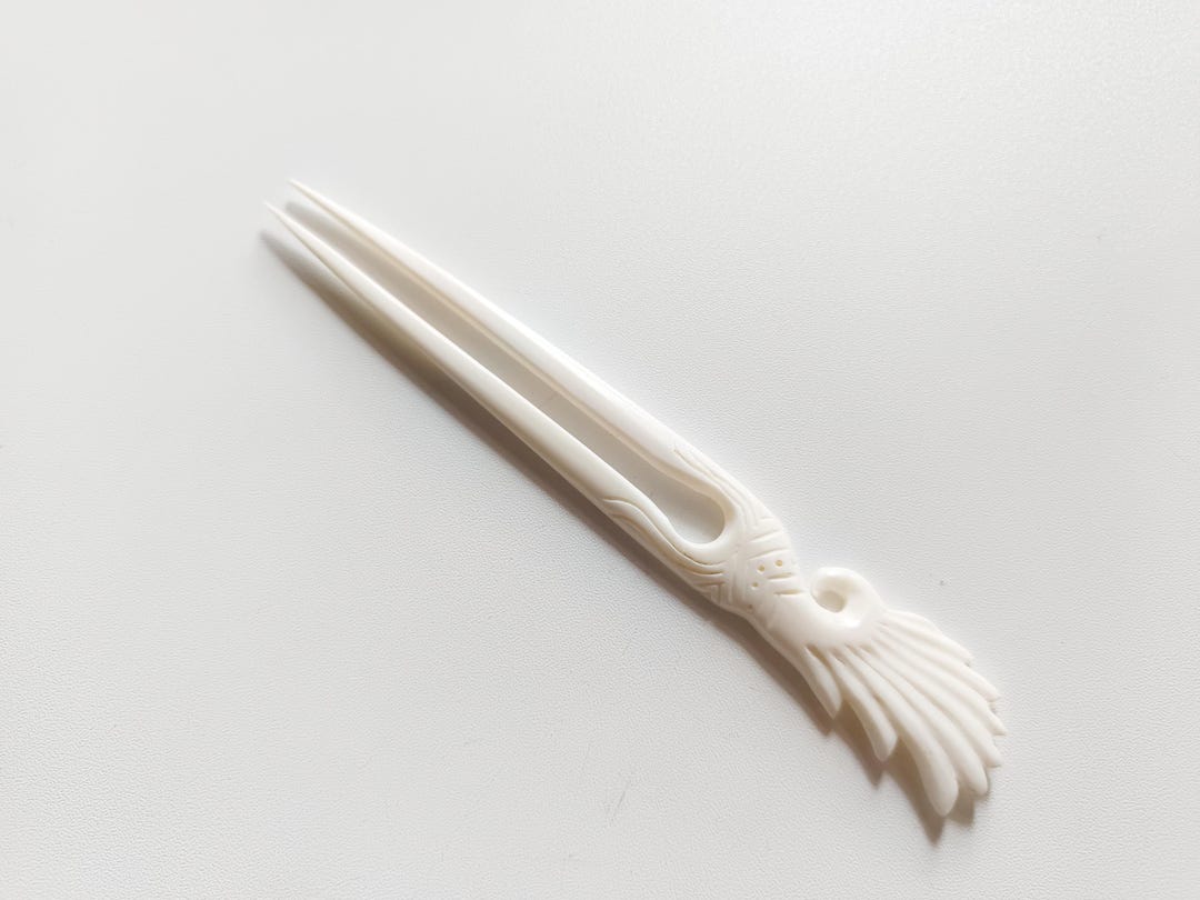 Bone Hair Stick 2 Prong , Carved Angel Wing Bone Hair Fork - Etsy