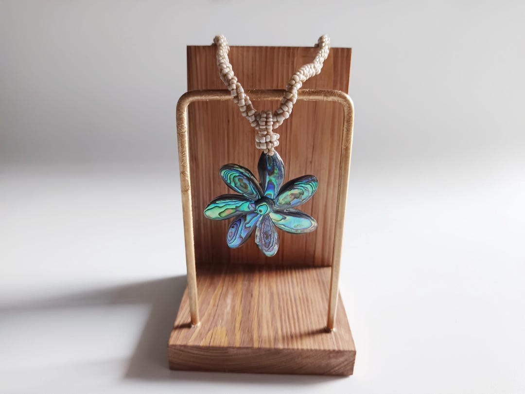 Jumbo Flower Abalone Seashell Necklace - Abalone in Beige Beaded Cord ...