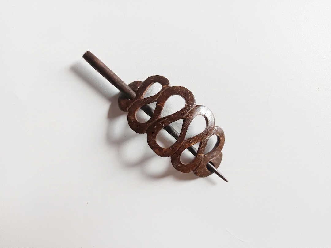 Coconut Shell Handcarved Hair Barrette, Coconut Wood Snake Knot Shawl ...