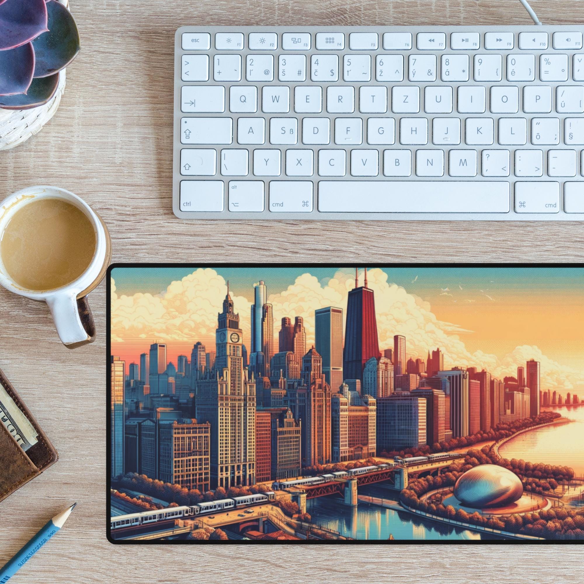 Chicago Skyline Desk Mat - Large Desk Pad With Cityscape, Sunset and ...