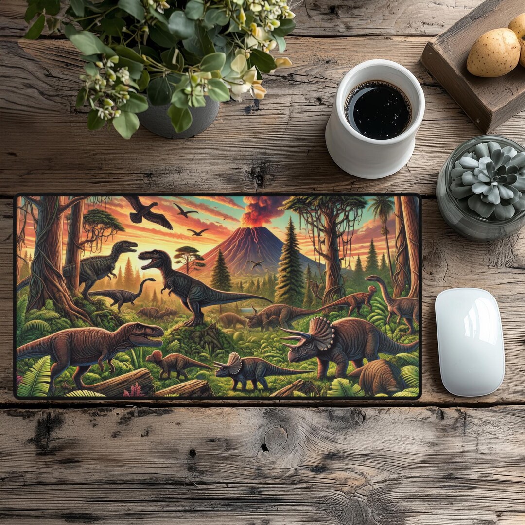 Large Dinosaur Desk Mat - T-rex & Triceratops Gaming Mouse Pad ...
