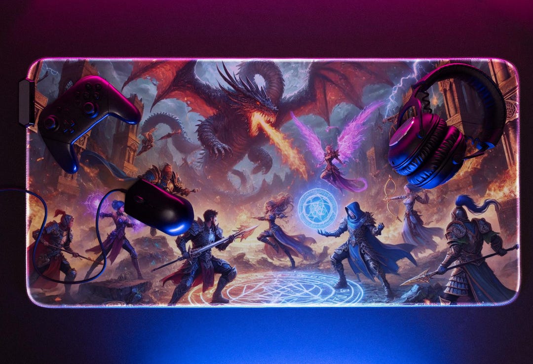 Epic Fantasy Battle Desk Mat - Dragon Vs Heroes Design | Large Non-slip ...