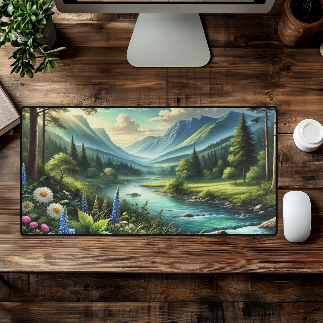 Nature Landscape Desk Mat | Mountain Stream Large Mouse Pad | Aesthetic ...