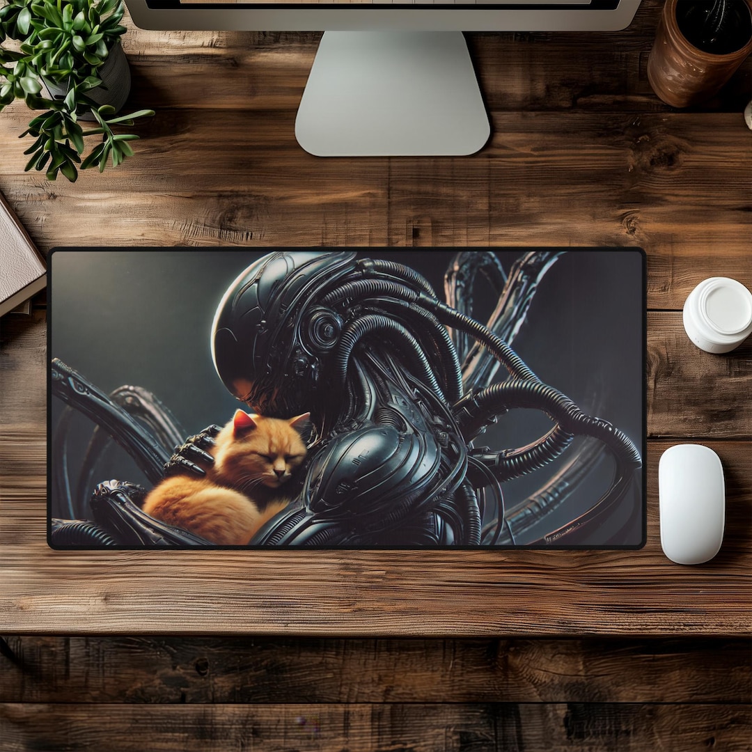 Xenomorph Alien Art | Cyberpunk Cat Desk Mat | Large Gaming Mouse Pad ...