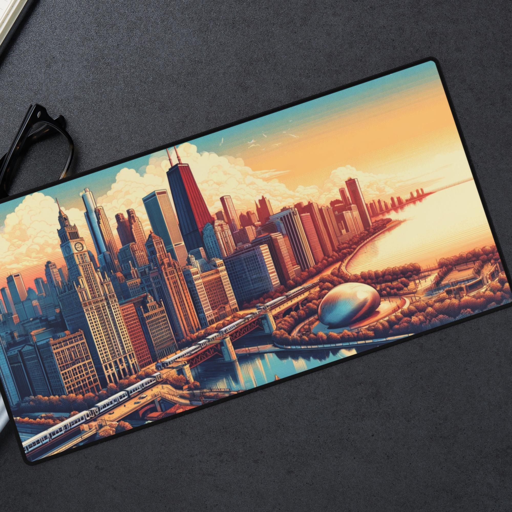 Chicago Skyline Desk Mat - Large Desk Pad With Cityscape, Sunset and ...