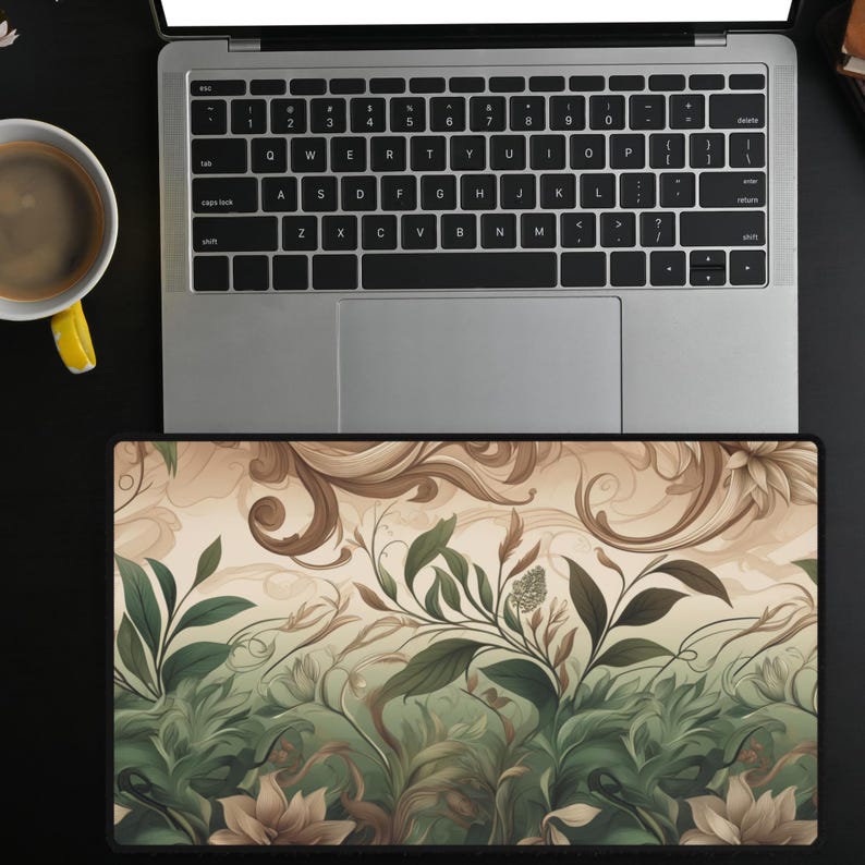 Large Botanical Desk Mat - Nature-inspired Floral Leaf Design ...