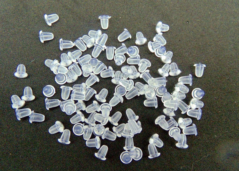 100 Clear Ear Nuts ~ Soft Bell Shape Earring Keeper Ear Backs 4mm X 5mm ...