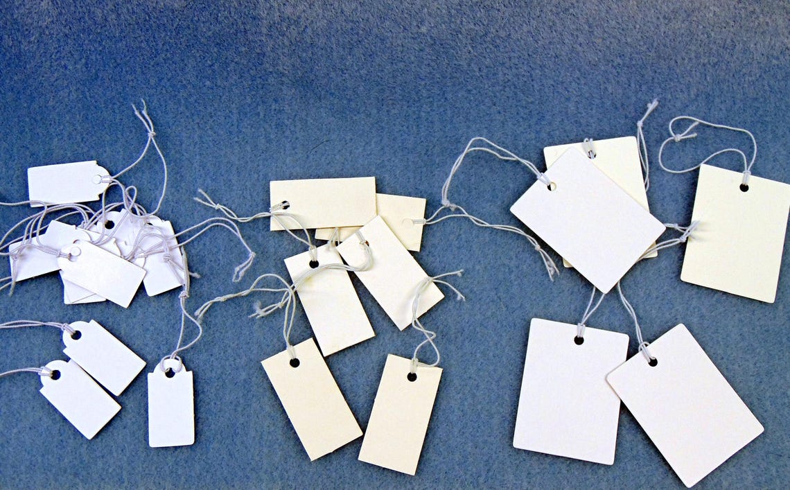 White Price Tags With Elastic String ~ Sturdy Blank Paper Tag to Write ...