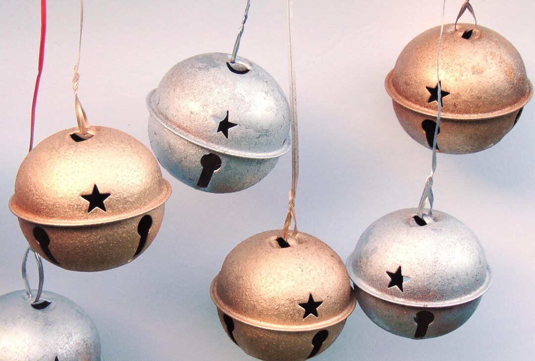 JUMBO Sleigh BELL 3 Distressed Silver or Gold Finish W/ Top Loop Hemp ...