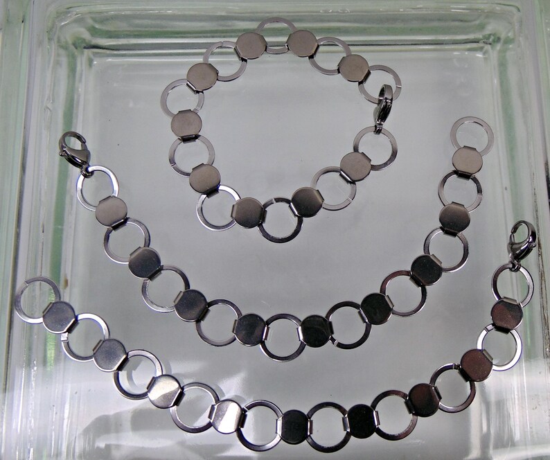 BRACELET BLANKS Forms ~ 9 Round PADS W/ Flat Connecting Loop Stainless ...