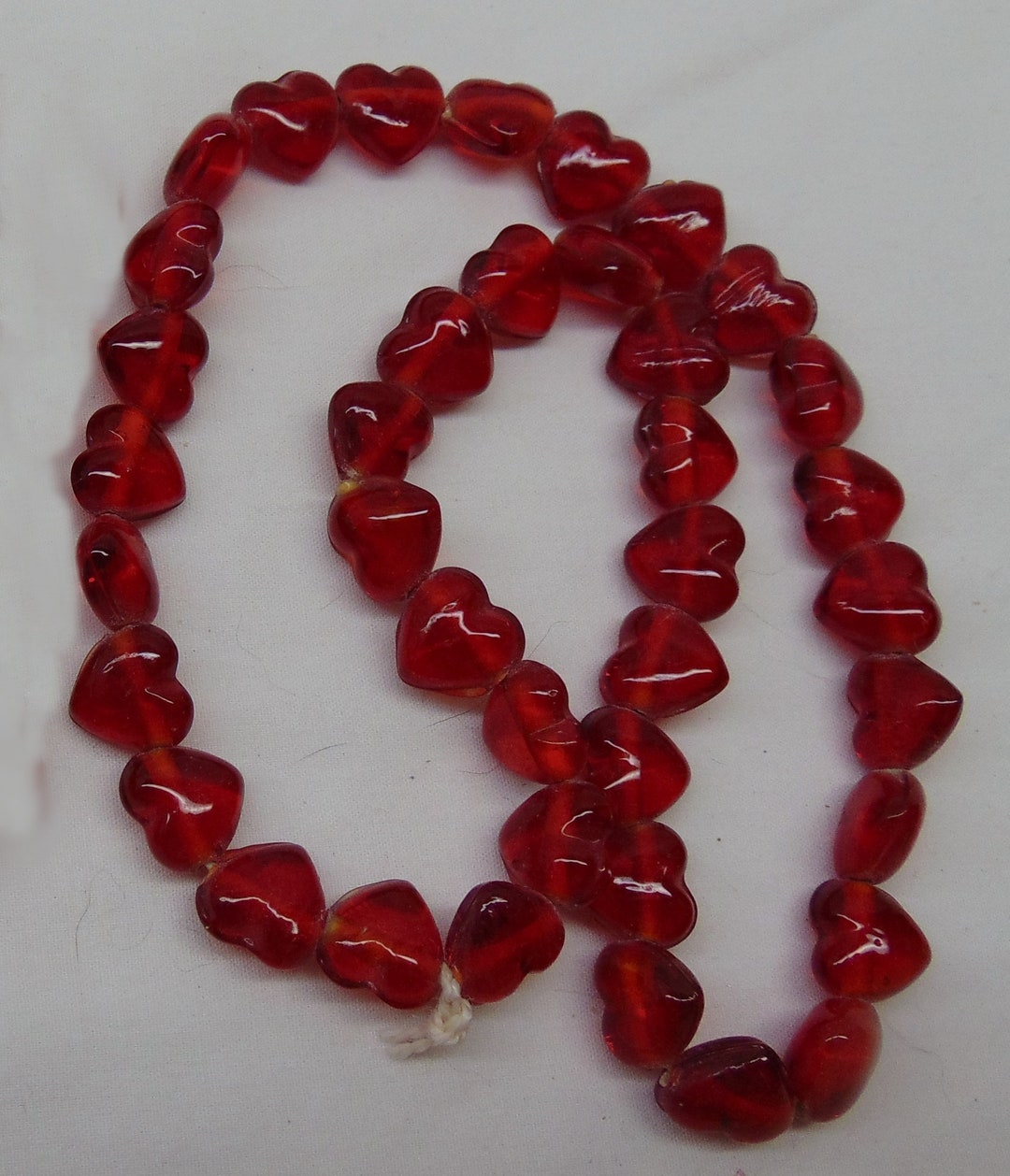 RUBY RED Glass HEART Beads ~ 16" Length Strand ~ (approx 36-40 Smooth ...