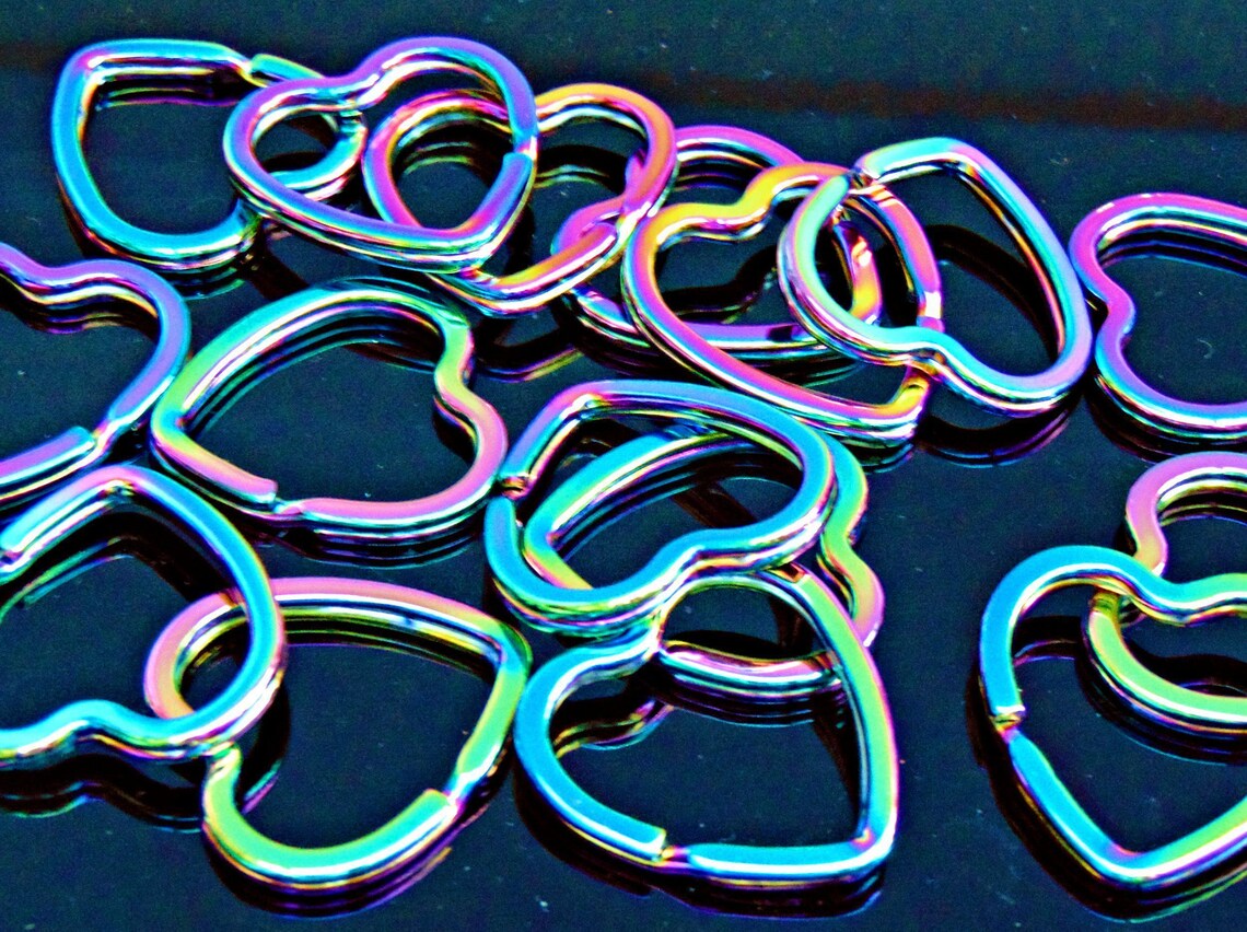 Iridescent Rainbow Heart Split Ring 32mm (1-1/4") Multi-color Duochrome ...