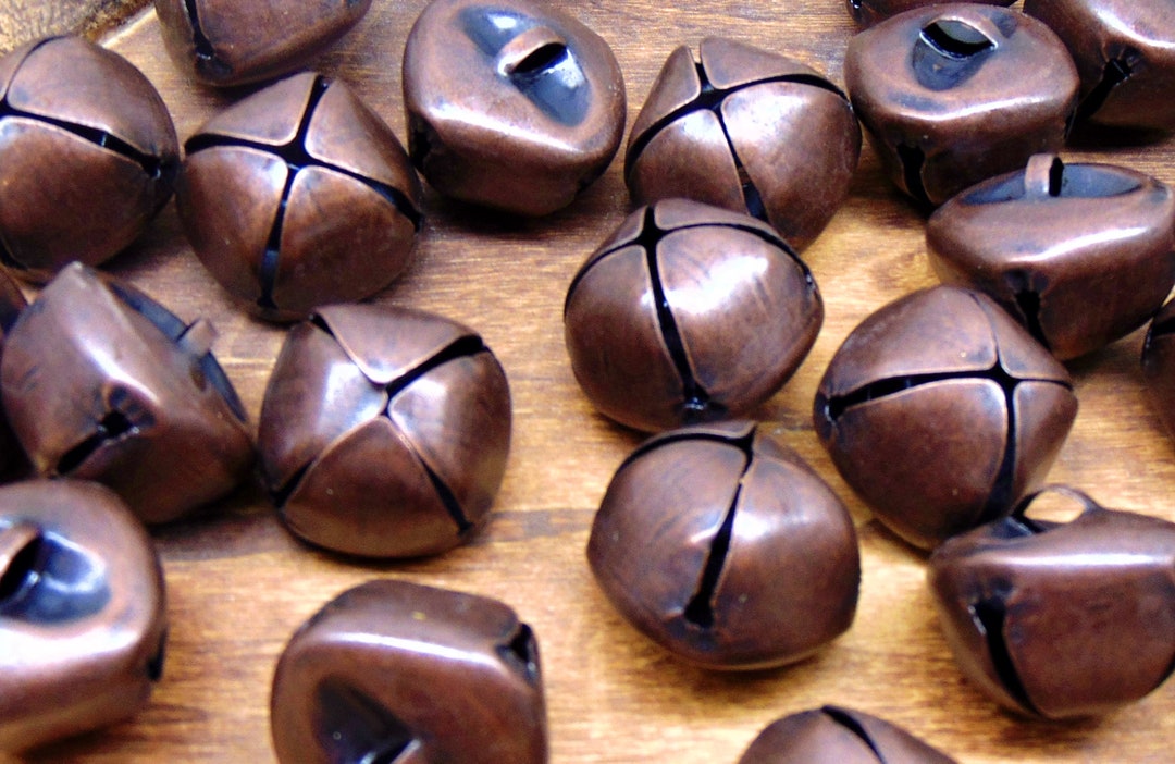 12 Each 25mm JINGLE BELLS 1 Antique Copper Metal With Clappers and Top ...