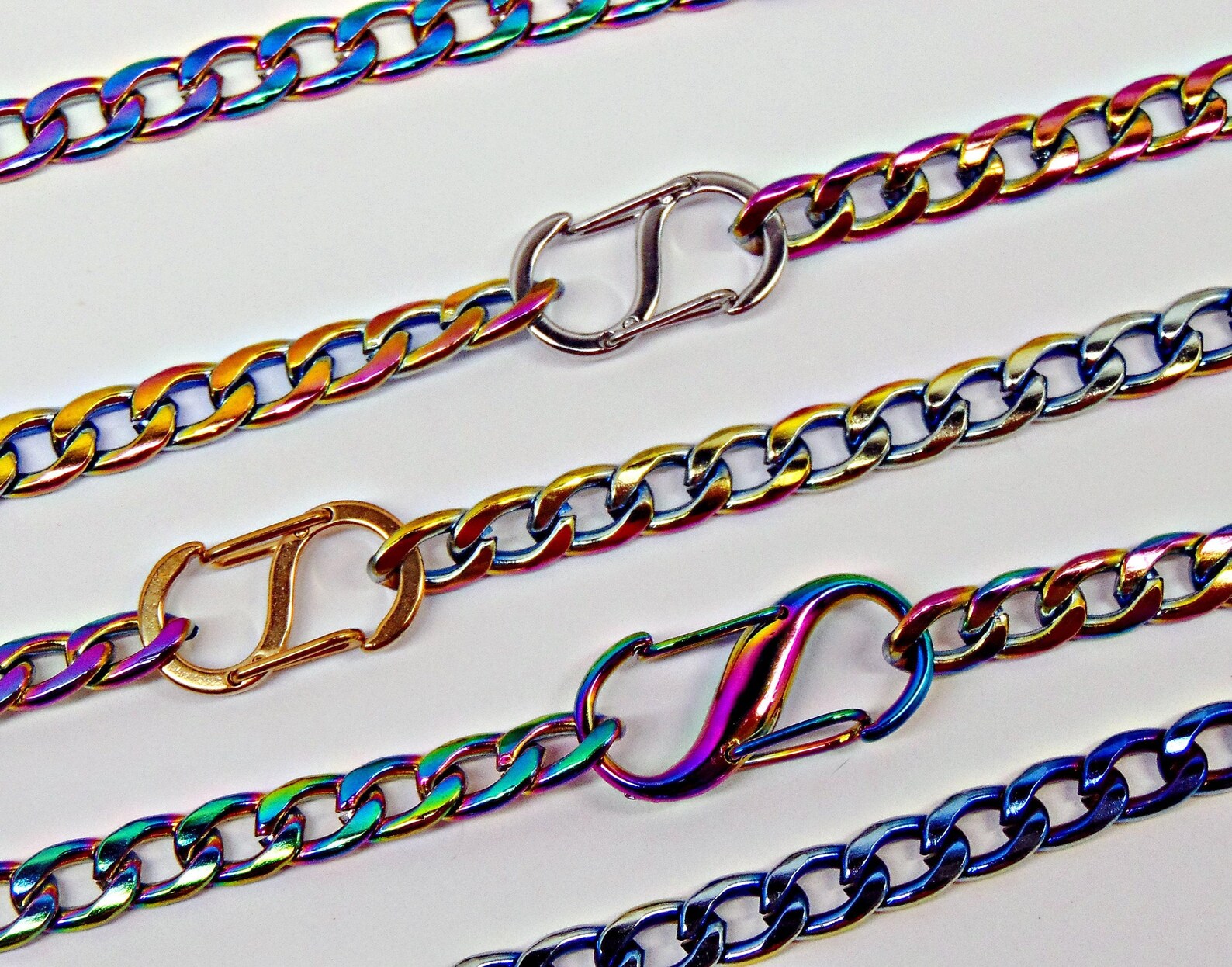 Stainless Steel Curb Chain Necklace Bracelet or Set Rainbow Colors ...