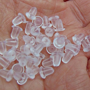 100 Clear Ear Nuts ~ Soft Bell Shape Earring Keeper Ear Backs 4mm X 5mm ...