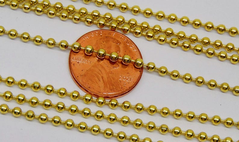 BRASS BALL CHAIN 2.4mm Round Bead / #3 Size ~bulk Lengths 5 Feet, 10-ft ...