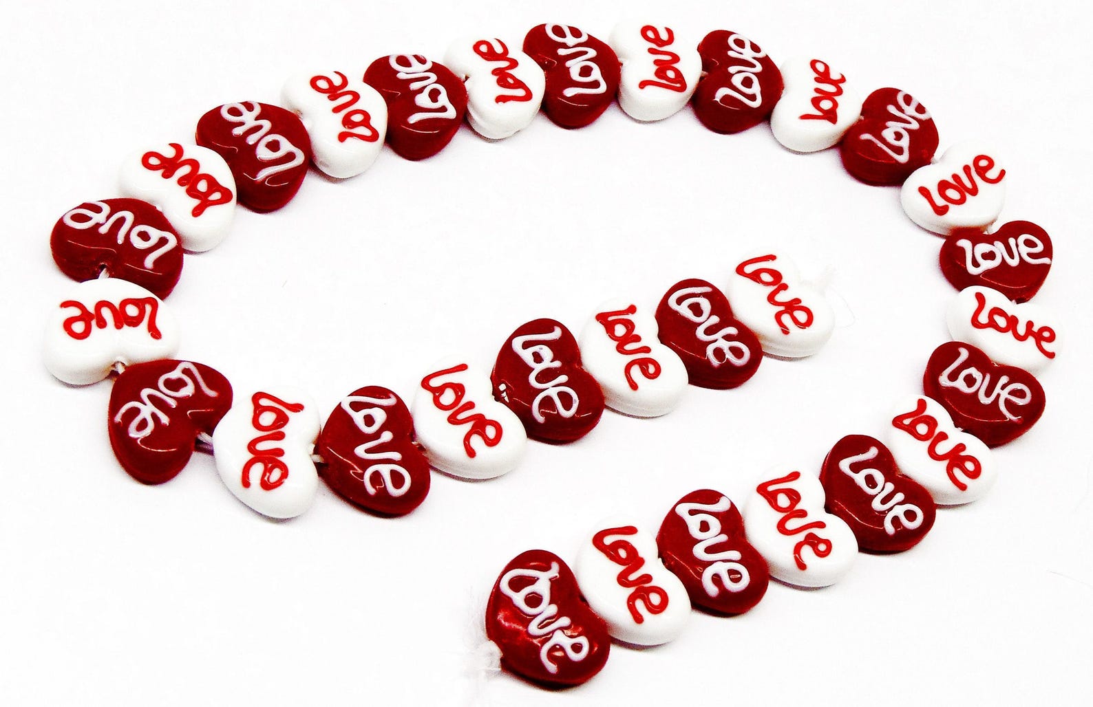 10 Heart Beads W/ LOVE Written on Bead ~ White and Red Hearts W ...