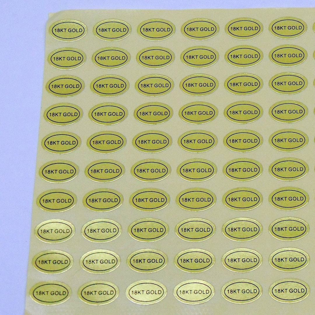 Gold Foil Labels Marked 18KT GOLD Peel off Adhesive Labels Tags ~ Oval ...