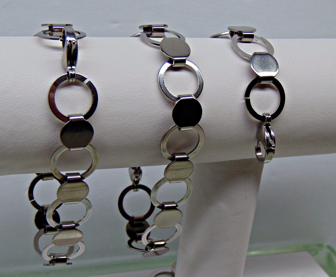 BRACELET BLANKS Forms ~ 9 Round PADS W/ Flat Connecting Loop Stainless ...
