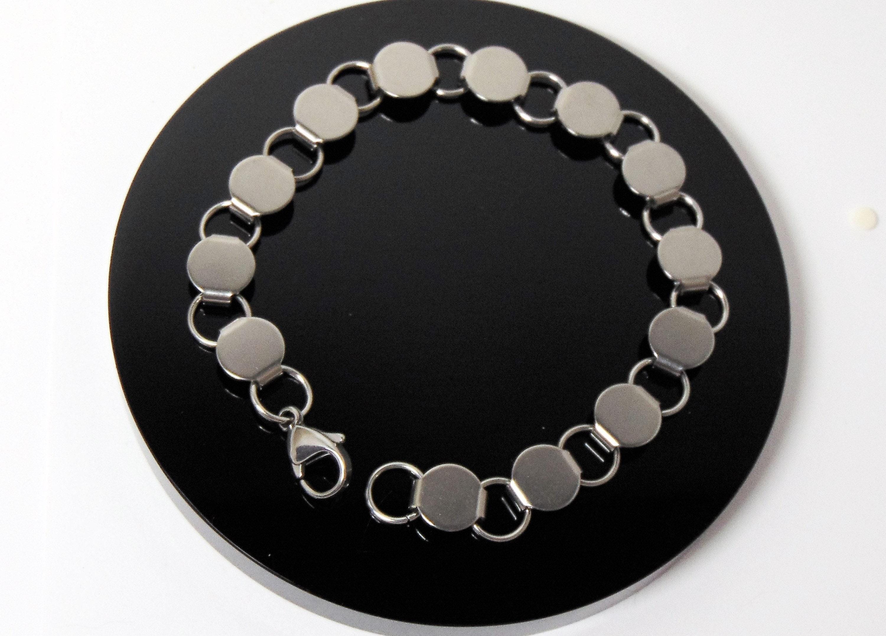 BRACELET BLANKS Forms ~ 13 Round Flat PADS Stainless Steel 8-1/2" Long ...
