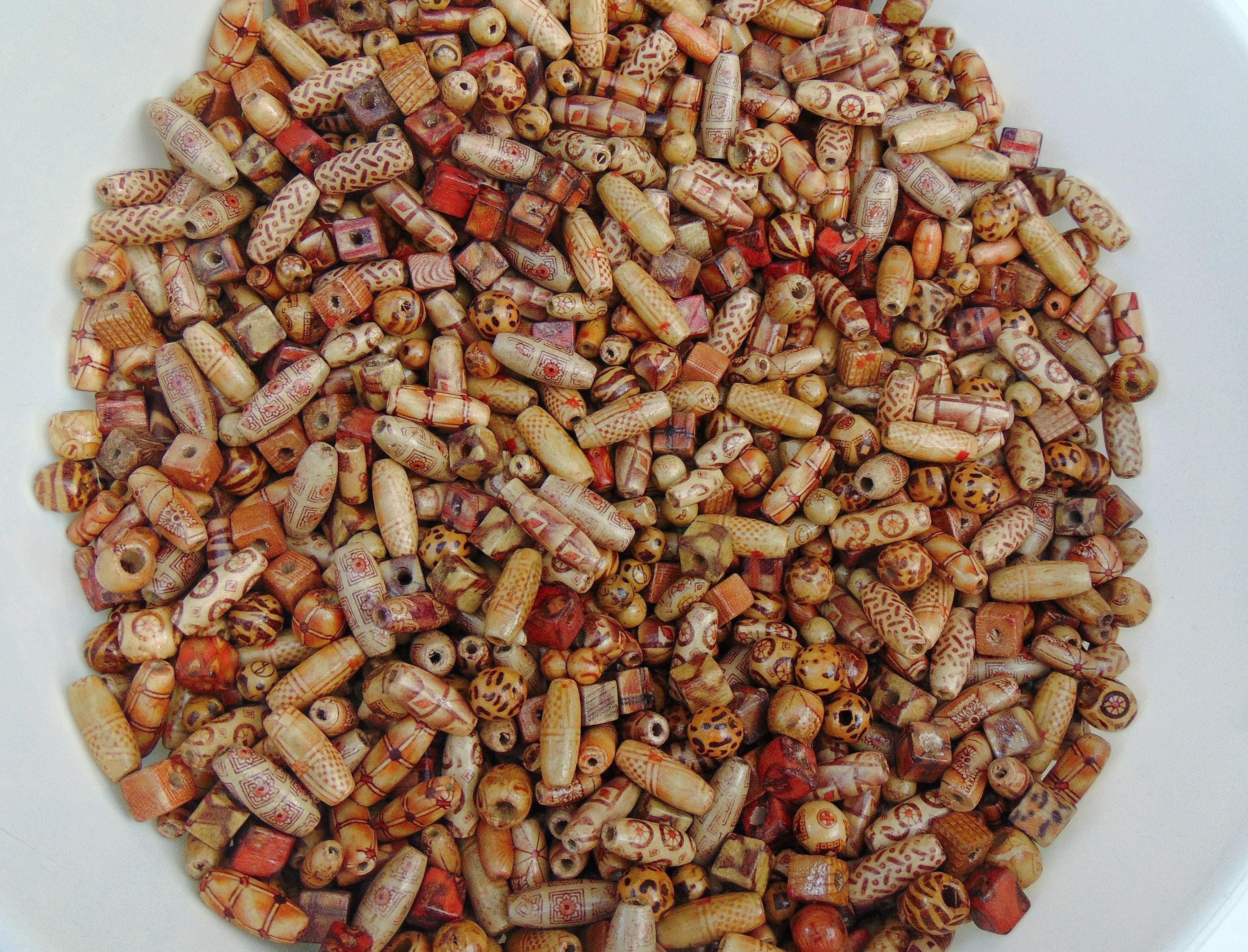 100 Wood BEADS ~ Mixed Shapes ~ Round ~ Tube ~ Oval ~cube Browns W ...