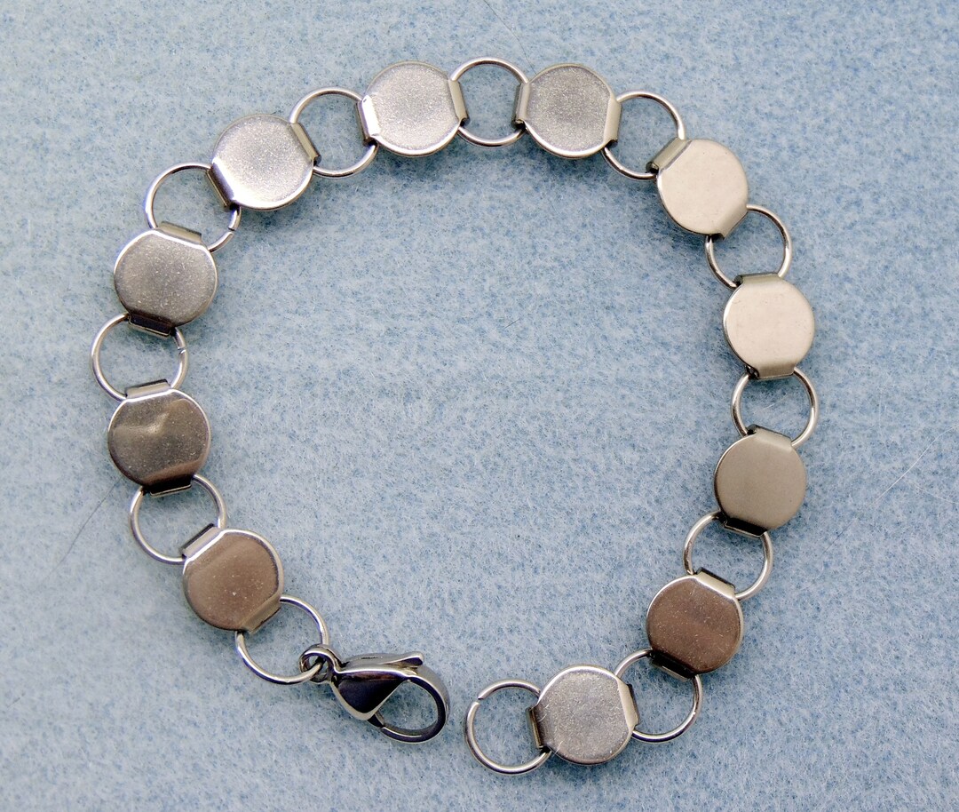 BRACELET BLANKS Forms ~ 11 Round Flat PADS Stainless Steel 7-1/4" Long ...