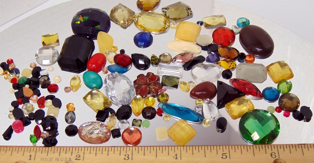 Mixed Lot Acrylic Flat Backs & Sew-on Gemstones Jewels Rhinestones 4 Oz ...