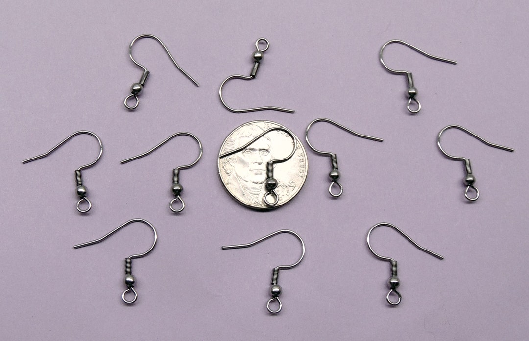 Surgical Stainless STEEL EAR WIRES French Hooks W/ Bead + Coil ~ 18mm ...