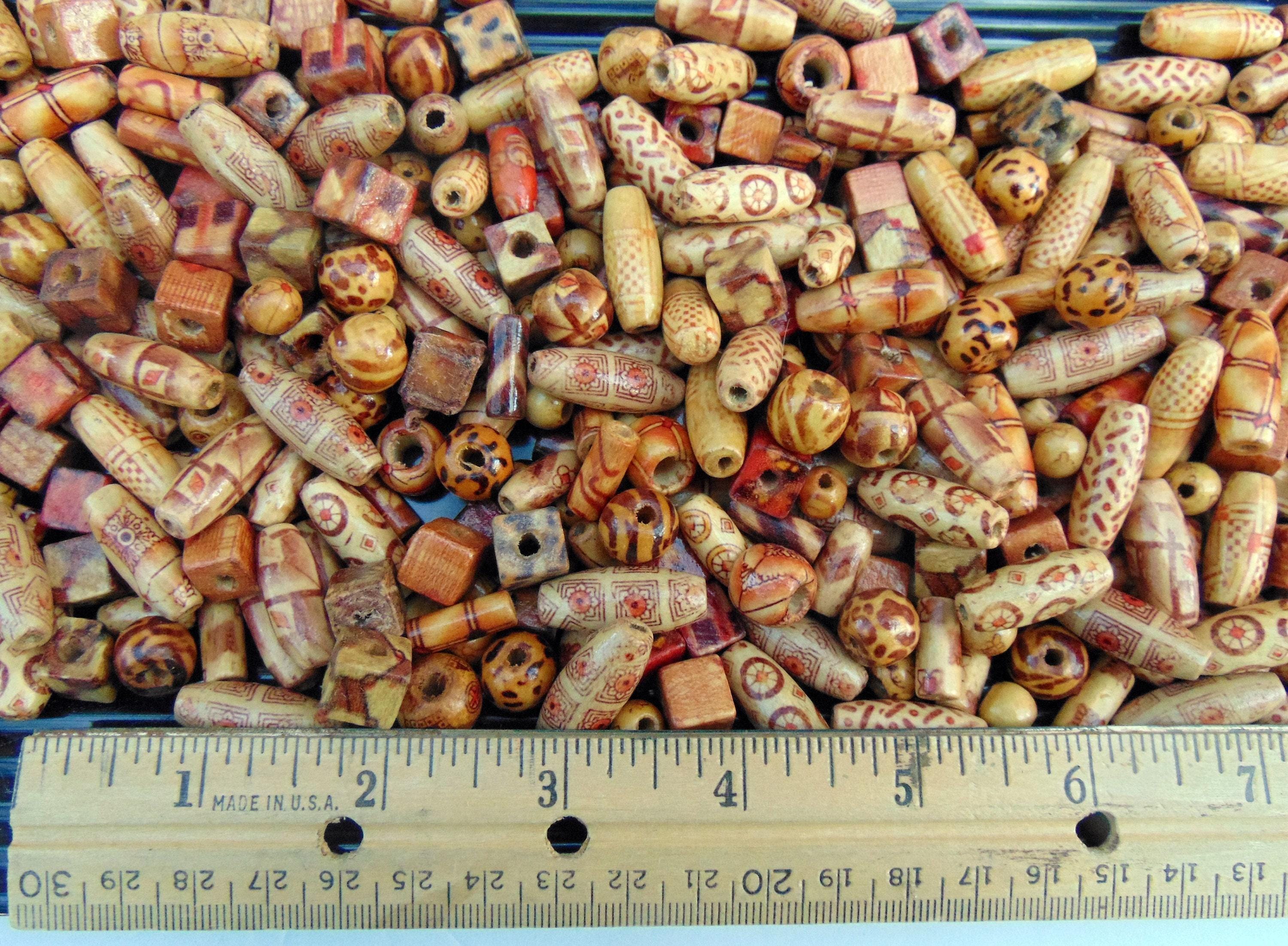100 Wood BEADS ~ Mixed Shapes ~ Round ~ Tube ~ Oval ~cube Browns W ...